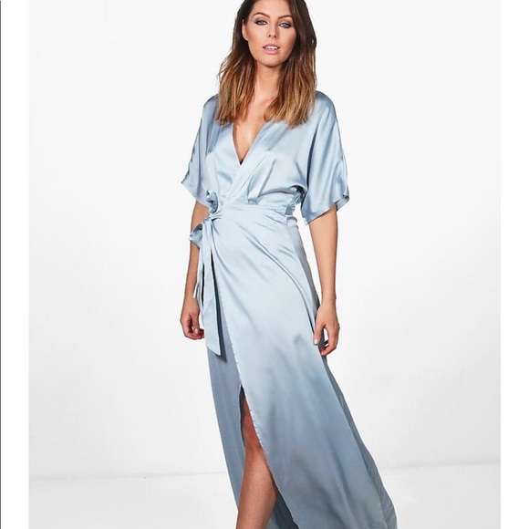 Boohoo | Dresses | Baby Blue Satin Wrap Dress | Poshmark